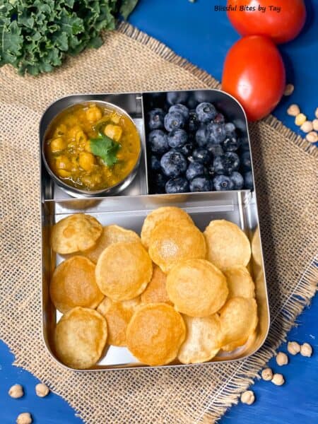 Mini Puri with Chana Masala and Blueberries - Blissful Bites by Tay